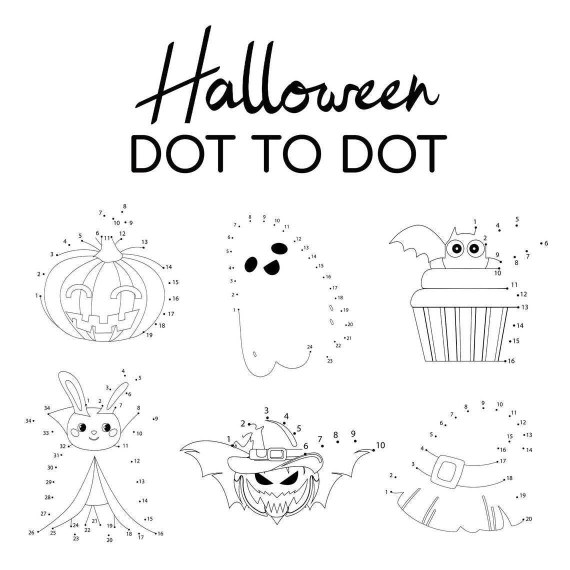 40 Activity Pages of Halloween Dot to Dot Kids Game, Printable ...