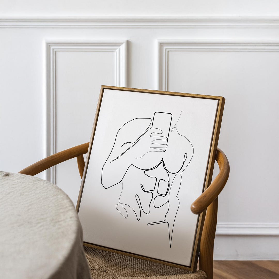 Man Selfie Line Art Print, Gay Line Drawing Printable, Selfie Wall Art ...