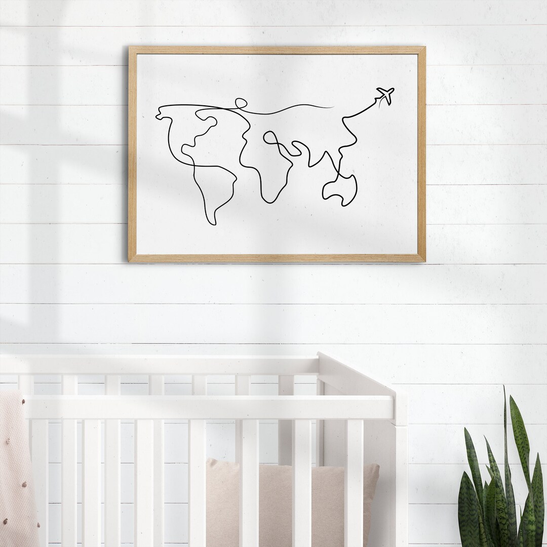 One Line World Map, World Line Drawing, Minimalist Nursery Poster ...