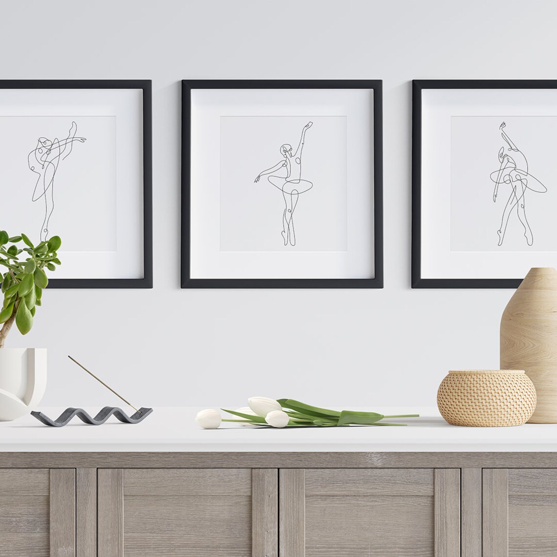 Ballerina Set of 3 Line Drawing Digital Art Prints, Ballet Minimalist ...