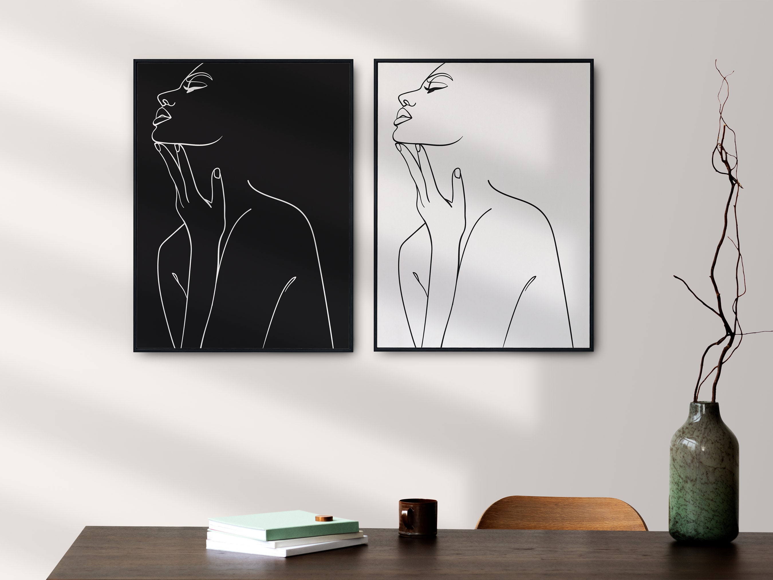 Female Face & Body Profile Line Art Pritable, Beautiful Woman Profile ...