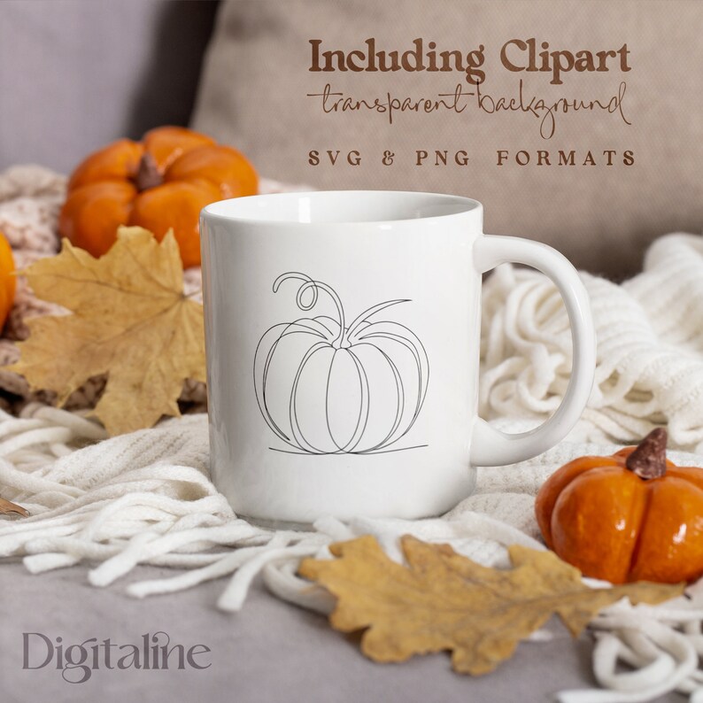 Minimalist Pumpkin Line Art, Pumpkin SVG & PNG Clipart, Halloween ...