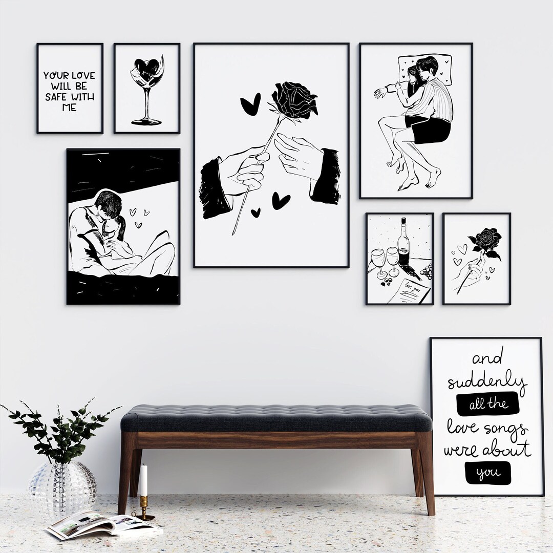Romantic Line Drawing Print Set of 8, Love Prints Bundle, Couple ...
