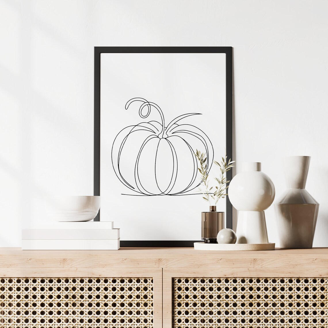 Minimalist Pumpkin Line Art, Pumpkin SVG & PNG Clipart, Halloween ...