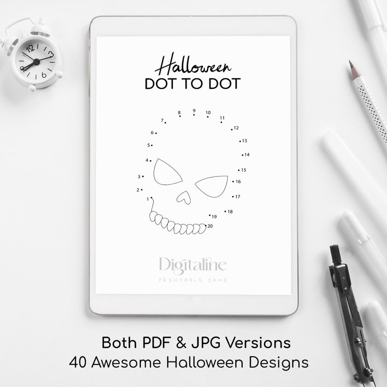 40 Activity Pages of Halloween Dot to Dot Kids Game, Printable ...