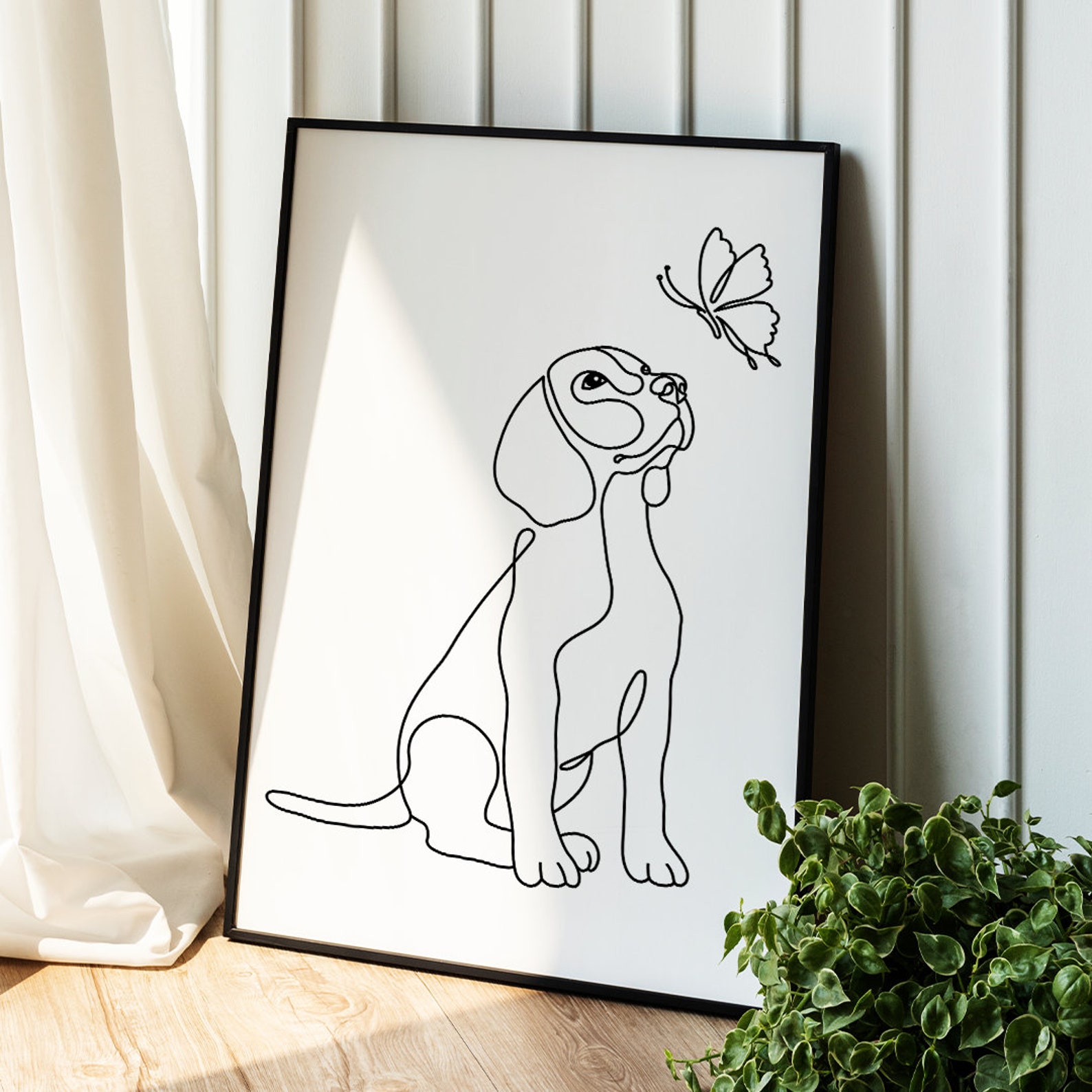 Dog & Butterfly Line Art | Cute Puppy Printable | Beagle and Butterfly ...