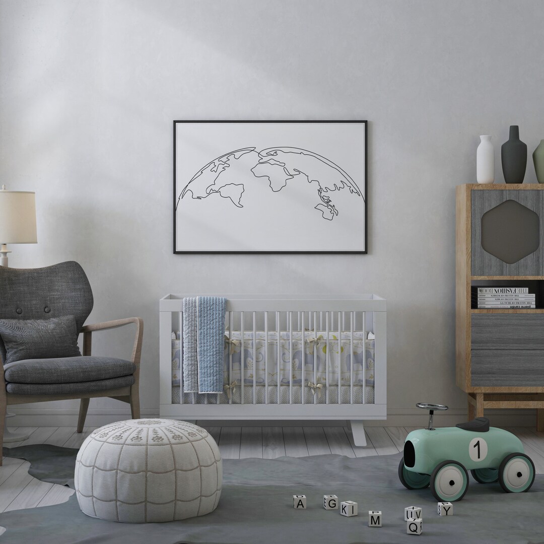 Digital Globe One Line Art, World Line Drawing, Minimalist World Map ...