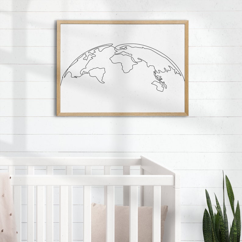 Digital Globe One Line Art, World Line Drawing, Minimalist World Map ...