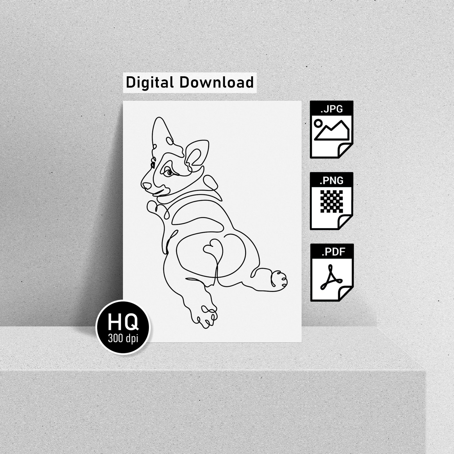 Corgi Print, Corgi One Line Art, Kawaii Corgi Butt Printable, Dog Line ...