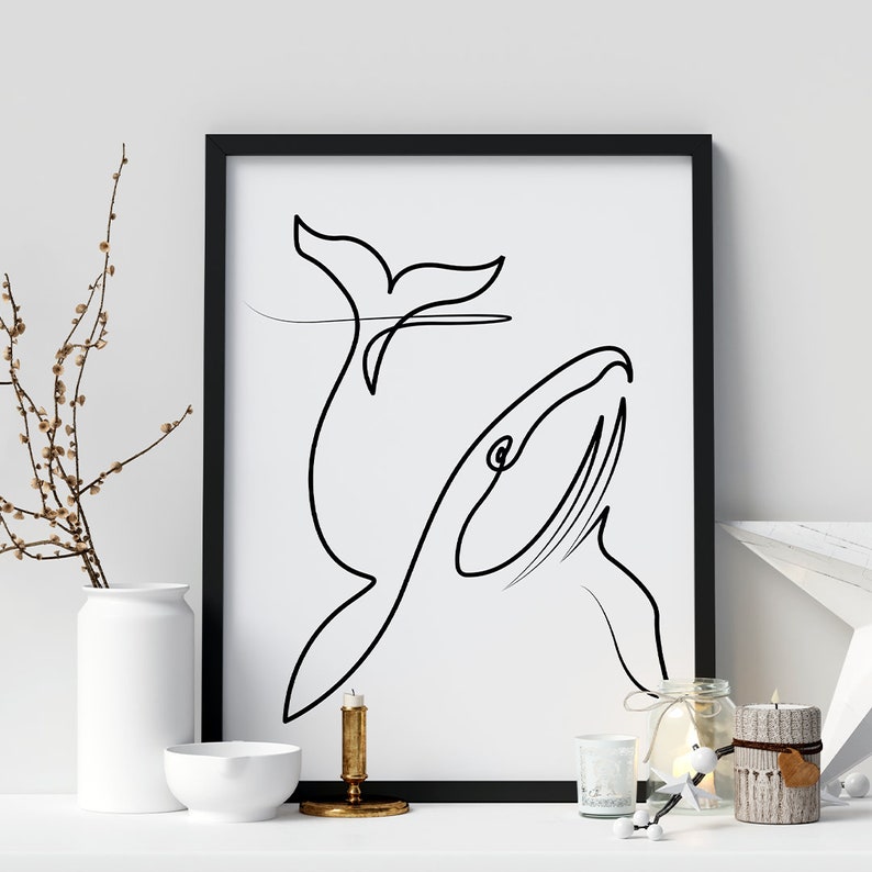 Whale Printable, Whale Line Art, Nursery Sea Animal Wall Art, Whale SVG ...