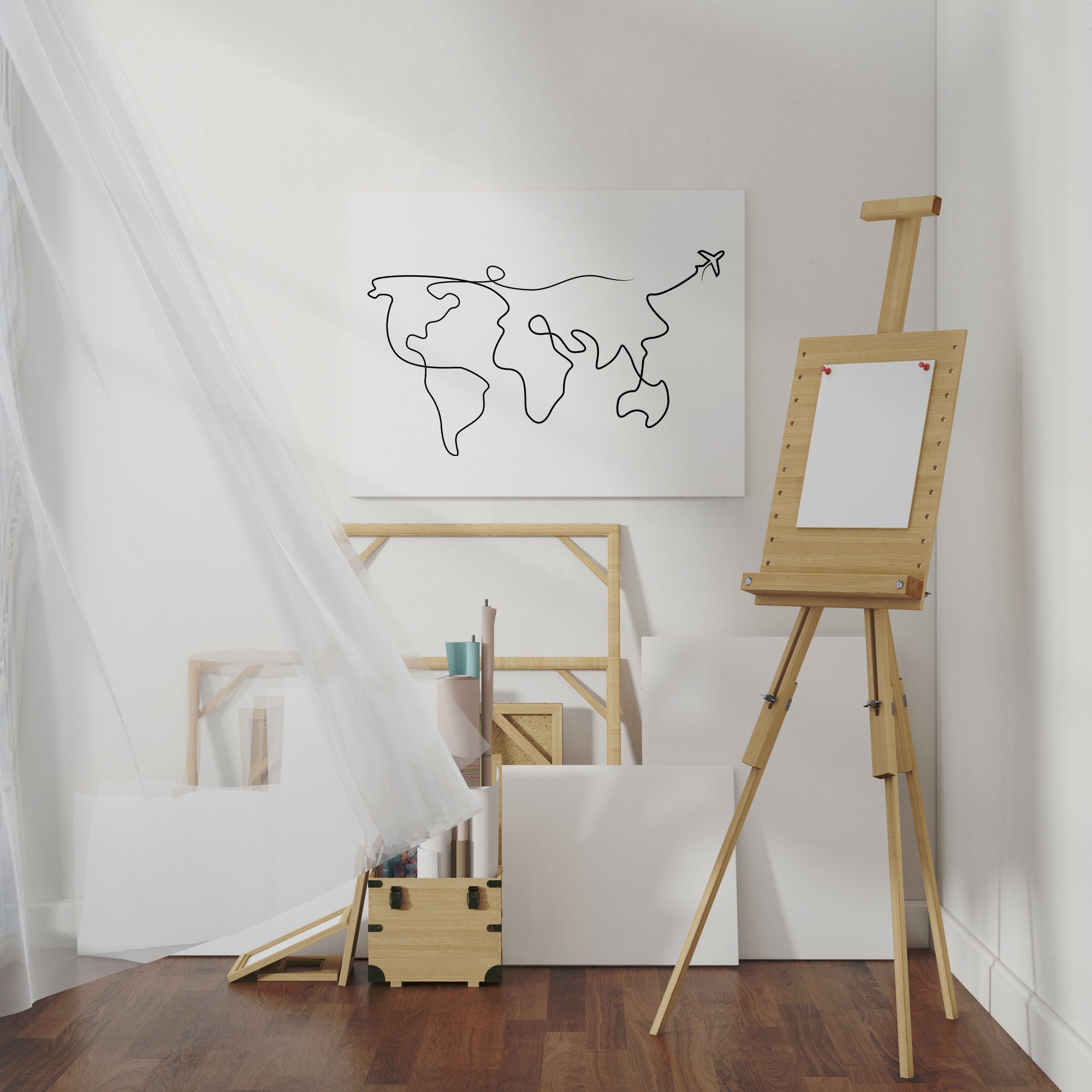 One Line World Map, World Line Drawing, Minimalist Nursery Poster ...
