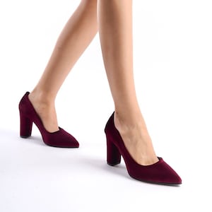 Red Velvet Heels, Burgundy Velvet Shoes, Red Bridal Shoes, Burgundy ...