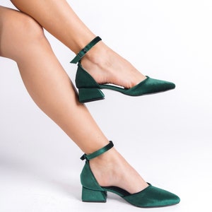 Green Velvet Heels, Green Velvet Shoes, Green Block Heels, Green Low ...