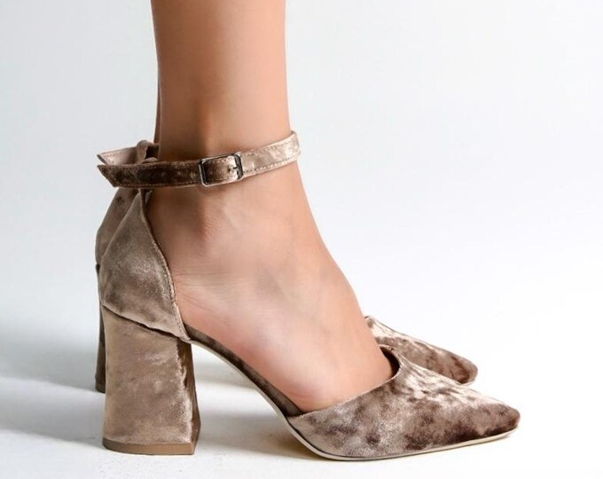 Brown Velvet Shoes, Brown Wedding Shoes, Light Brown Shoes, Brown High ...