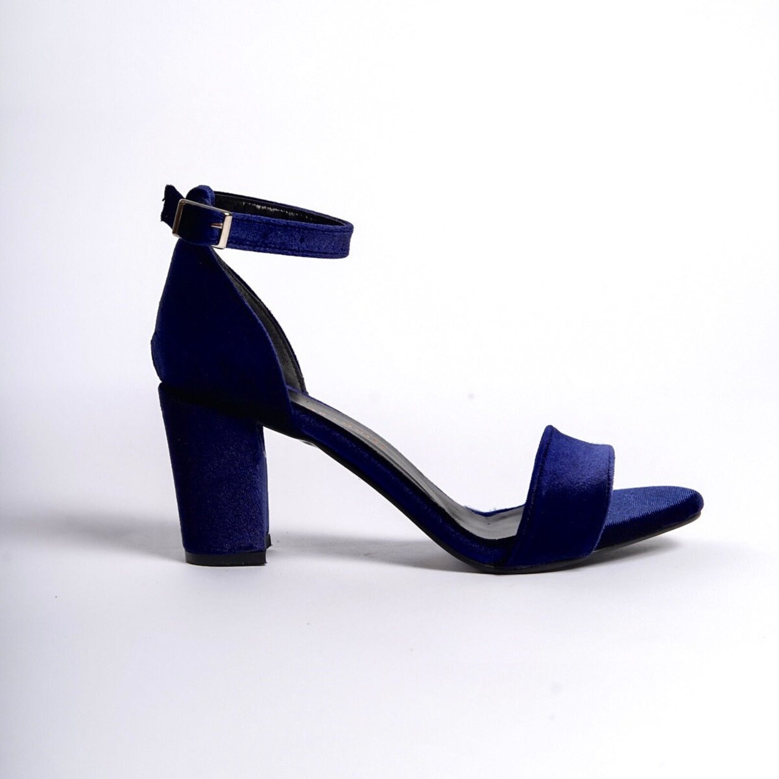 Blue Velvet Heels, Blue Velvet Shoes, Blue Block High Heels, Navy Blue ...