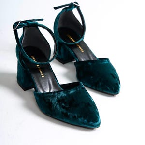 Green Velvet Heels, Dark Green Velvet Shoes, Green Bridal Shoes ...