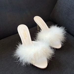 Feather Slippers, Bridal Slippers, Feather Heels, Marabou Slippers ...