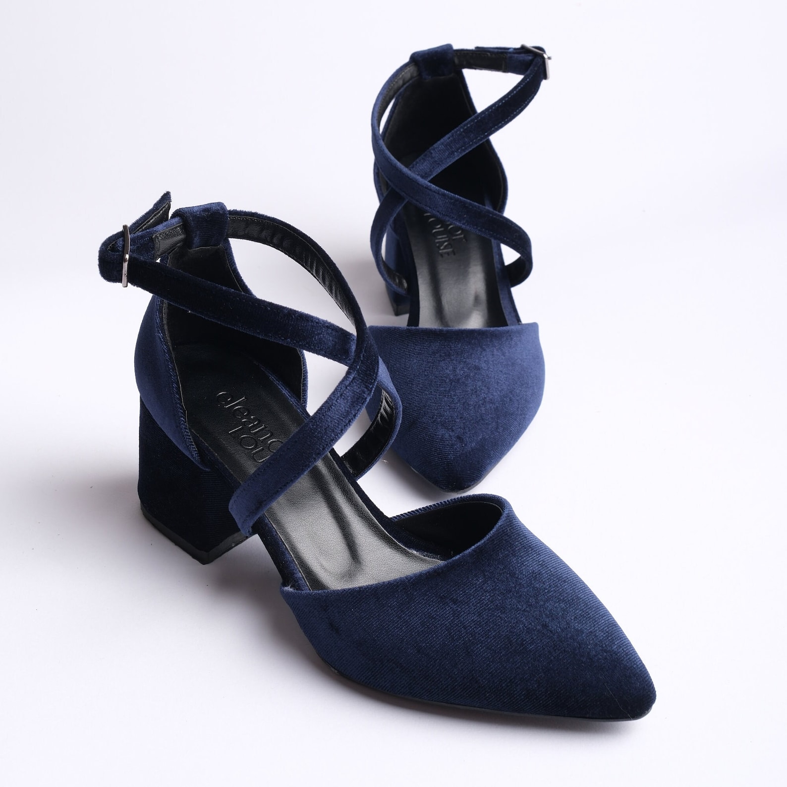 Blue Velvet Heels, Blue Velvet Shoes, Blue Low Heels, Navy Blue Heels ...