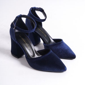 Blue Velvet Heels, Blue Velvet Shoes, Blue High Heels, Navy Blue Heels ...