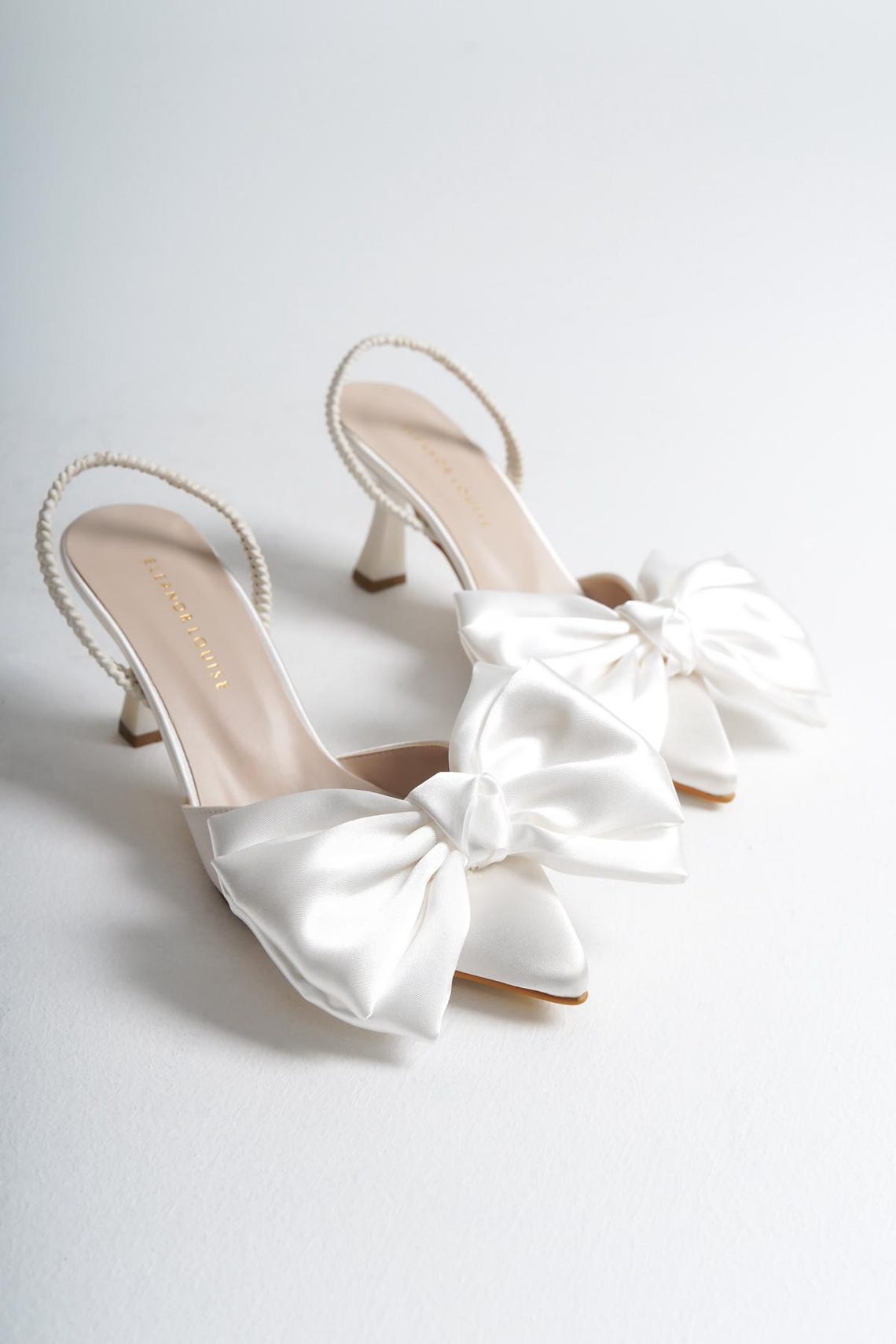 Ivory Satin Bow Tie Bride Shoes, Bridal Shoes, Wedding Shoes, Slingback ...