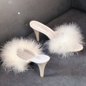 Feather Slippers, Bridal Slippers, Feather Heels, Marabou Slippers ...