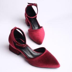 Red Velvet Heels, Burgundy Velvet Shoes, Red Bridal Shoes, Burgundy ...