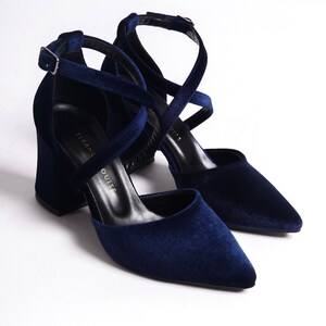 Blue Velvet Heels, Blue Velvet Shoes, Blue High Heels, Navy Blue Heels ...