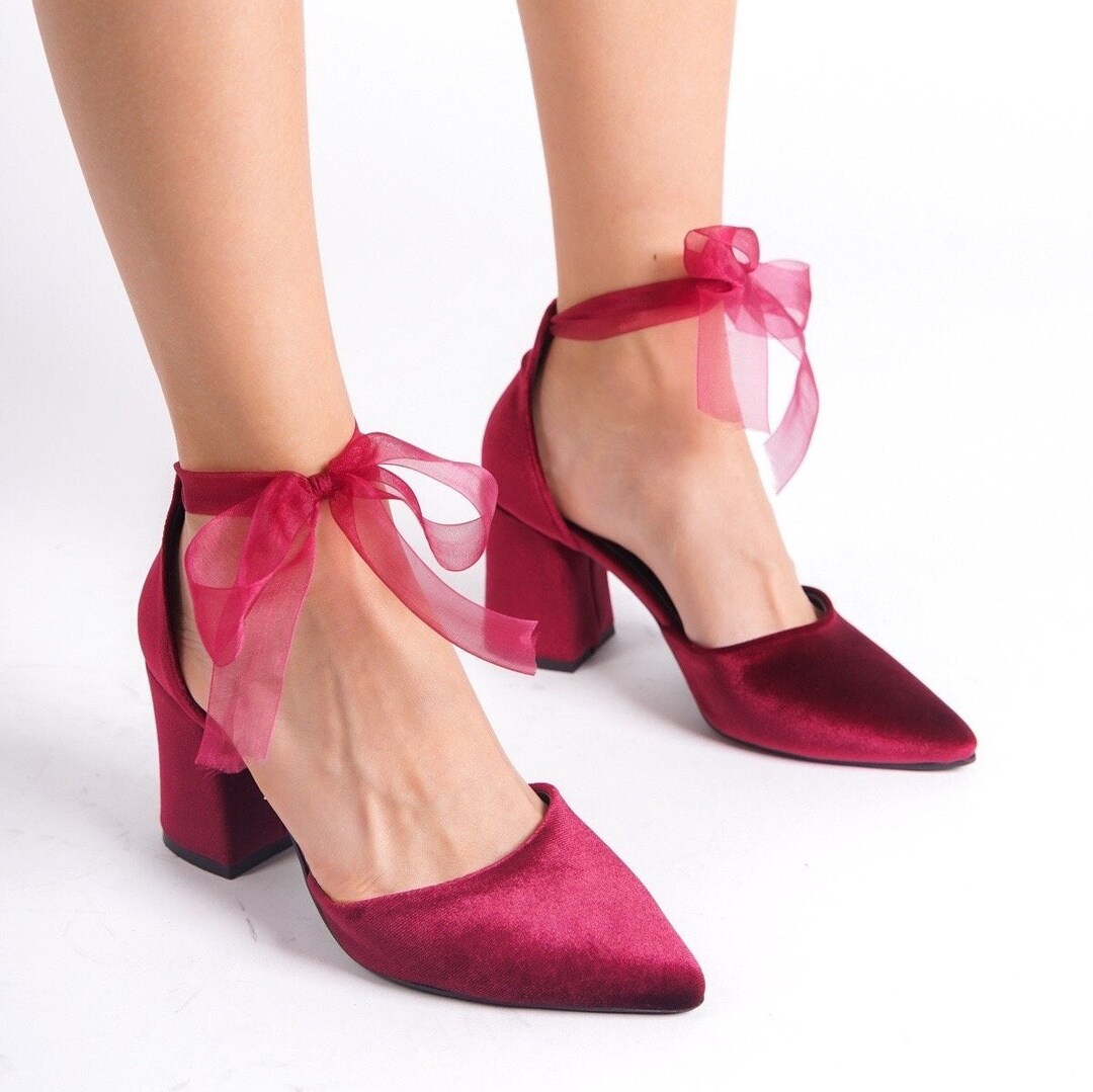 Red Velvet Heels Burgundy Velvet Shoes Red Bridal Shoes - Etsy