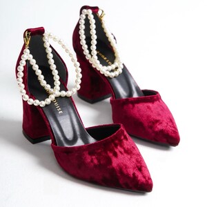 Red Velvet Heels, Burgundy Velvet Shoes, Red Bridal Shoes, Burgundy ...
