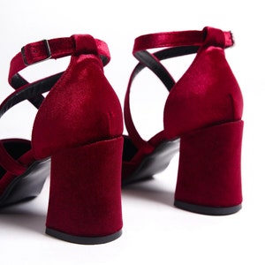 Red Velvet Heels, Burgundy Velvet Shoes, Red Bridal Shoes, Burgundy ...