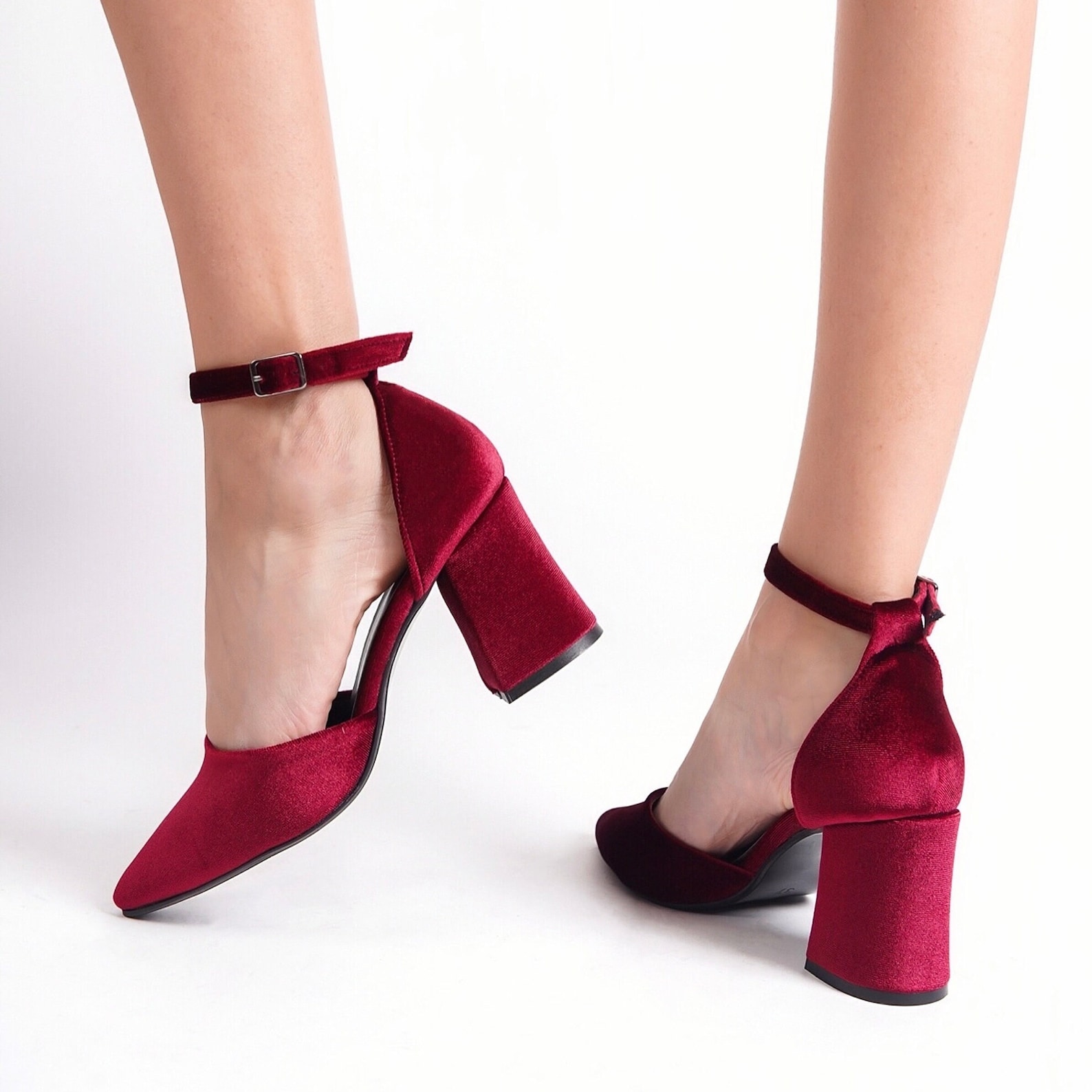 Red Velvet Heels, Burgundy Velvet Shoes, Red Bridal Shoes, Burgundy ...