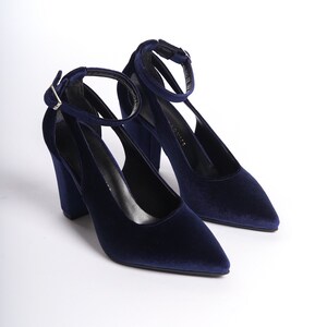 Blue Velvet Heels, Blue Velvet Shoes, Navy Blue Bridal Shoes, Blue High ...