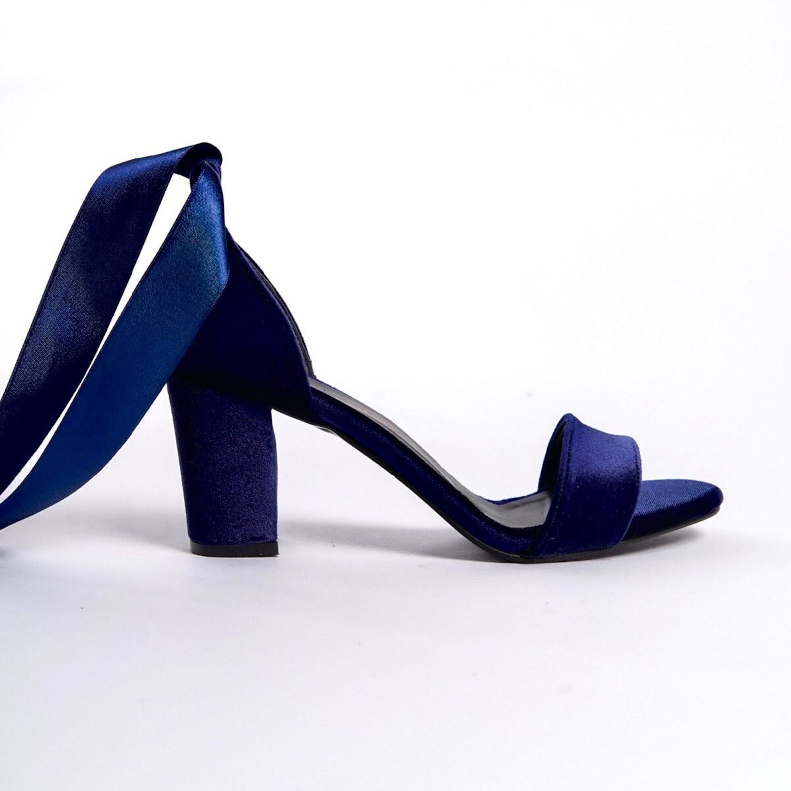 Blue Velvet Heels, Blue Velvet Shoes, Blue Block High Heels, Navy Blue ...