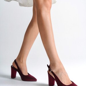 Dark Red Velvet Heels, Burgundy Velvet Shoes, Red Bridal Shoes, Dark ...