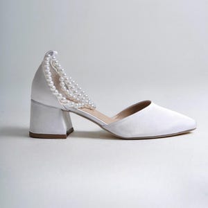 White Satin Bridal Heels, Bride Shoes, White Block Heels, White Wedding ...