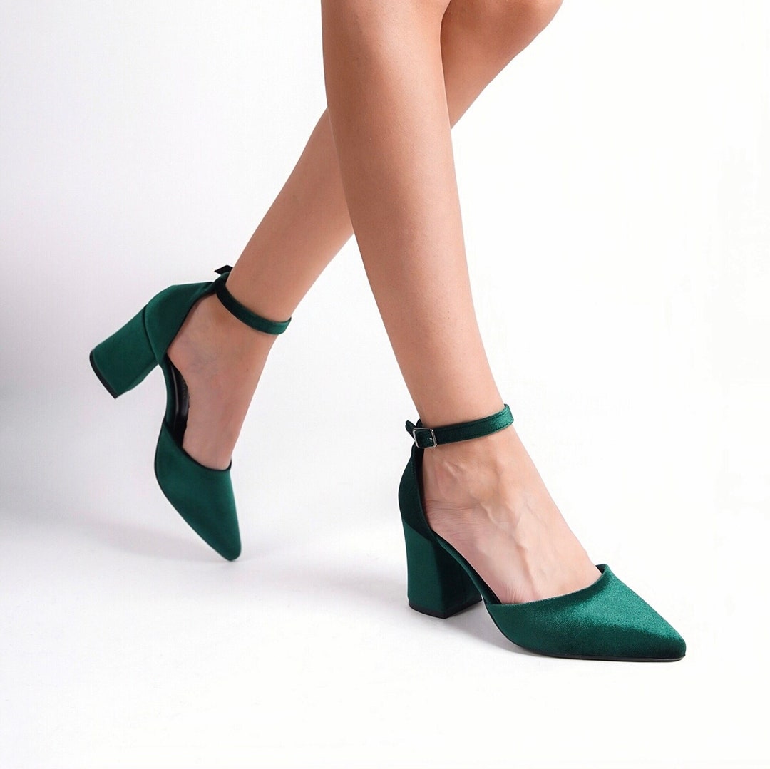 Green Velvet Heels, Green Velvet Shoes, Green High Heels, Green Bridal ...