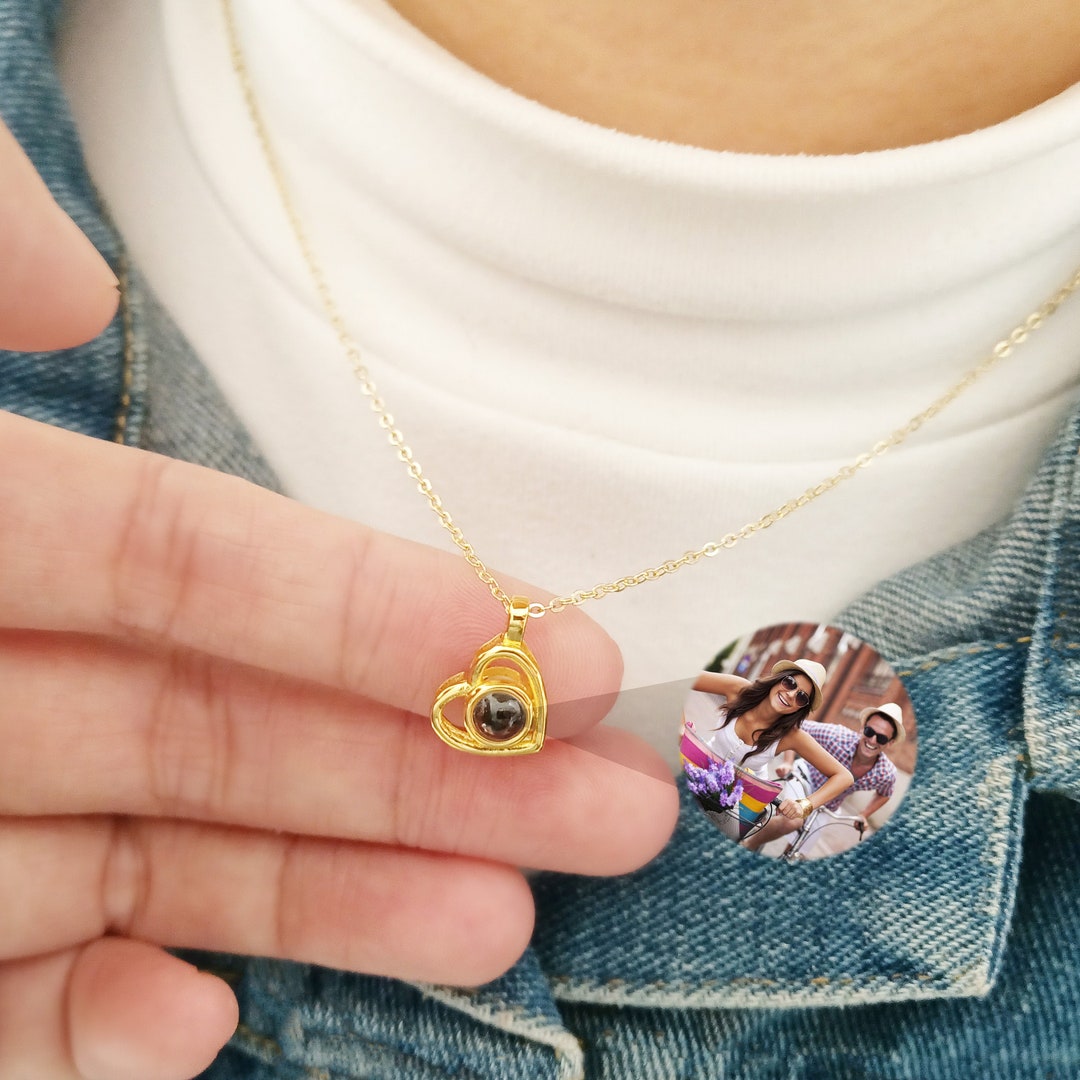 Personalized Photo Necklace, Heart Photo Projection Necklace, Memorial ...