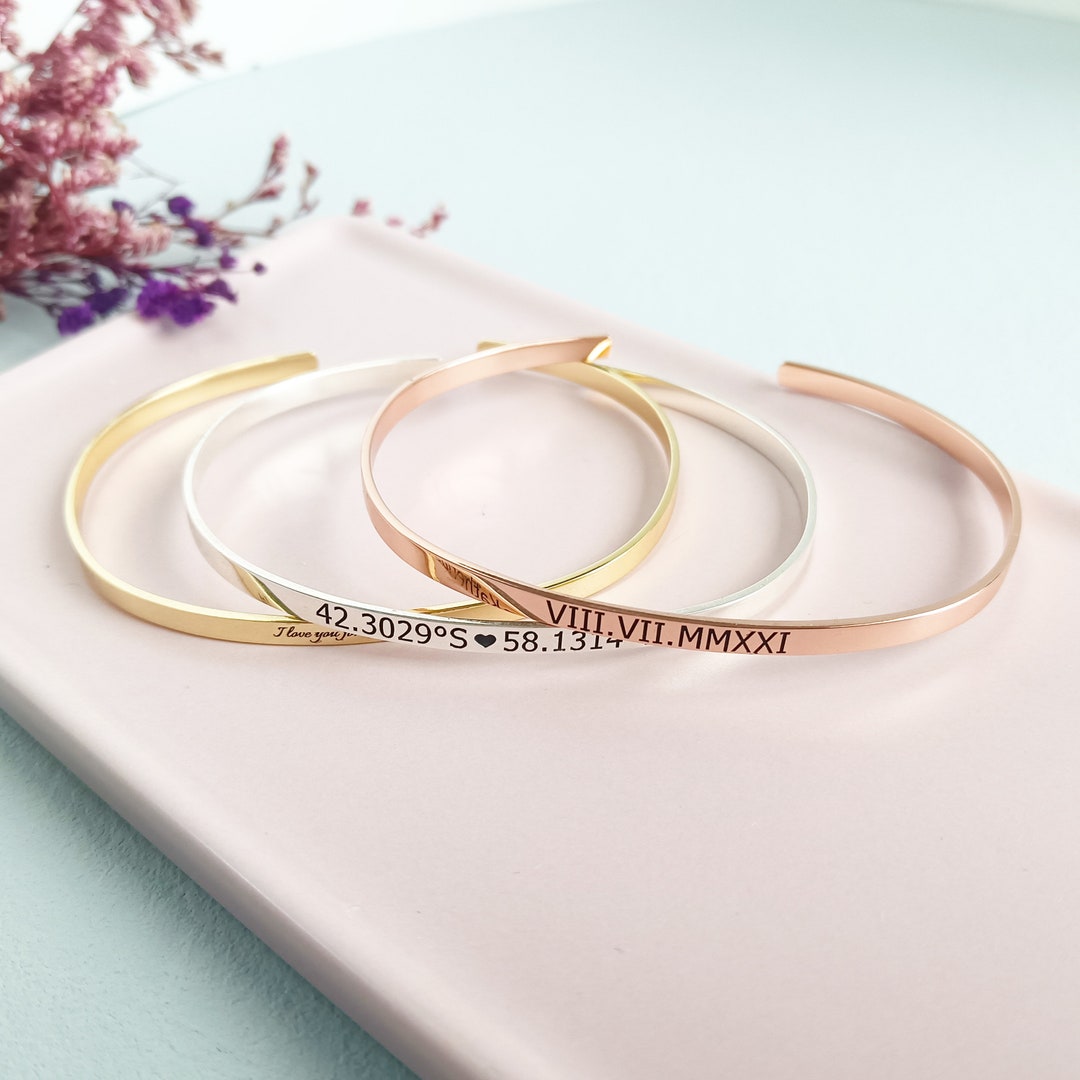 Custom Cuff Bracelet Personalised Engraved Bracelet - Etsy UK
