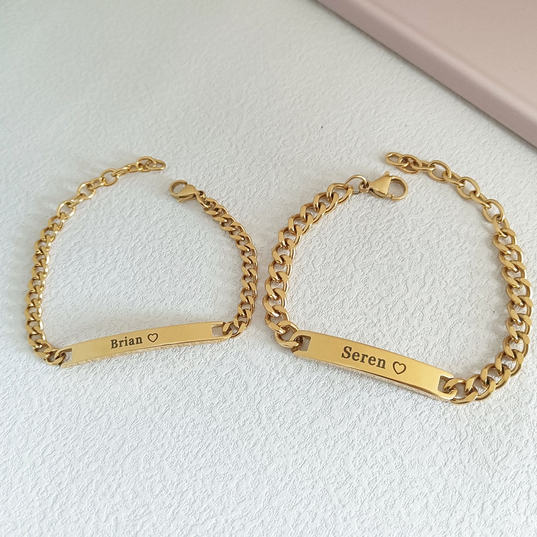 Personalised Couple Bracelet, Engraved Couple Name Bracelet, Valentine ...
