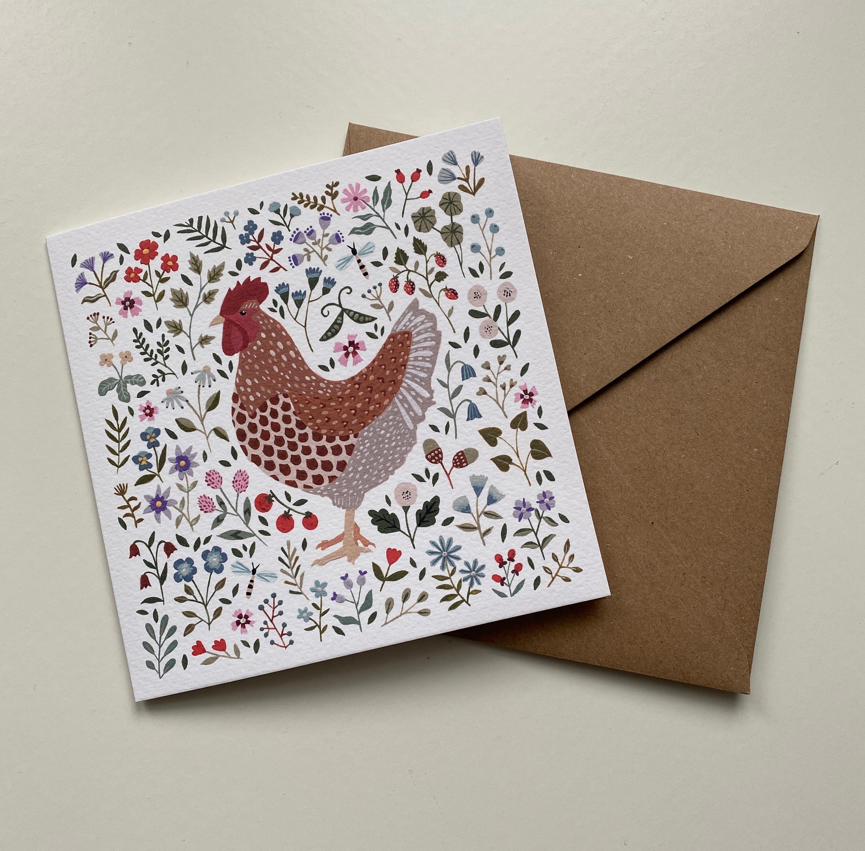 Spring Chicken Card Illustrated Card Blank Inside Chicken Lover Gift ...