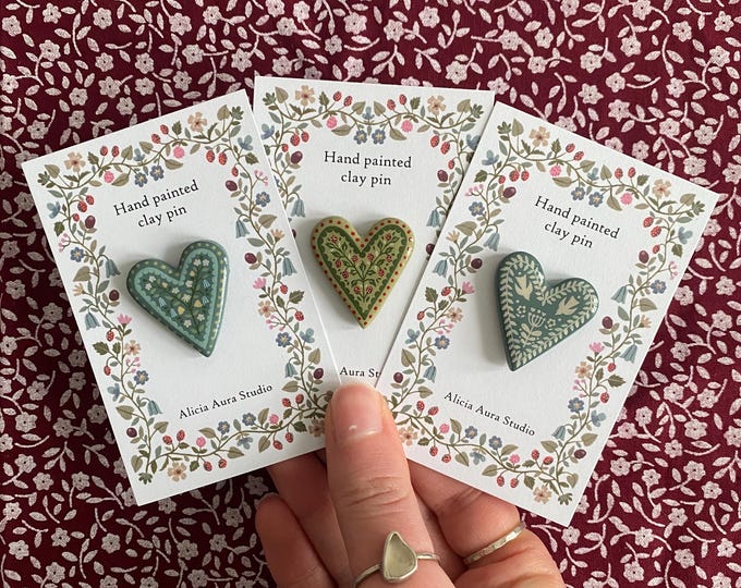 Hand Painted Heart Pins - Etsy