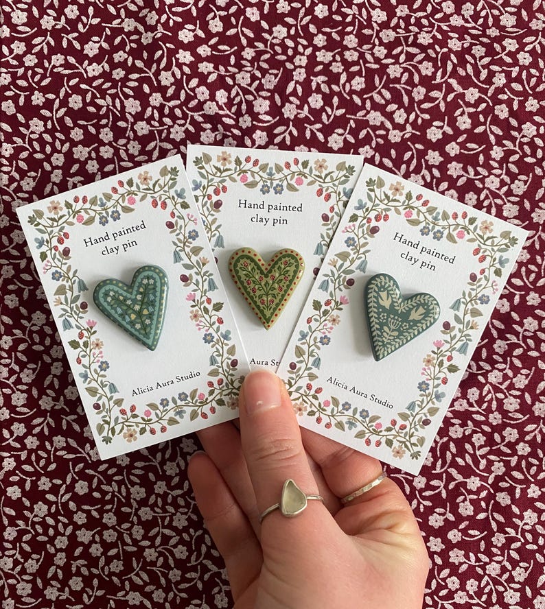 Hand Painted Heart Pins - Etsy