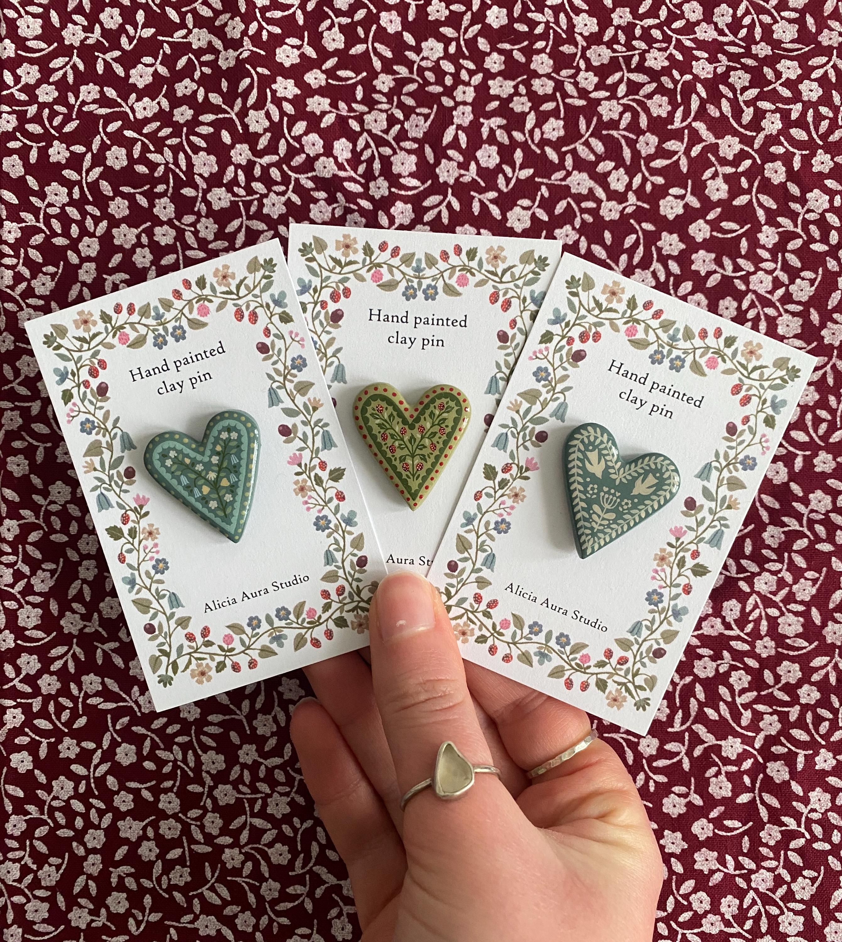Hand Painted Heart Pins - Etsy