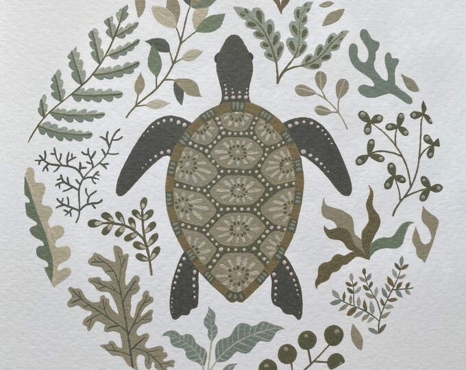 Turtle Seaweed Greetings Card for Ocean Lovers Ocean Card Illustrated ...
