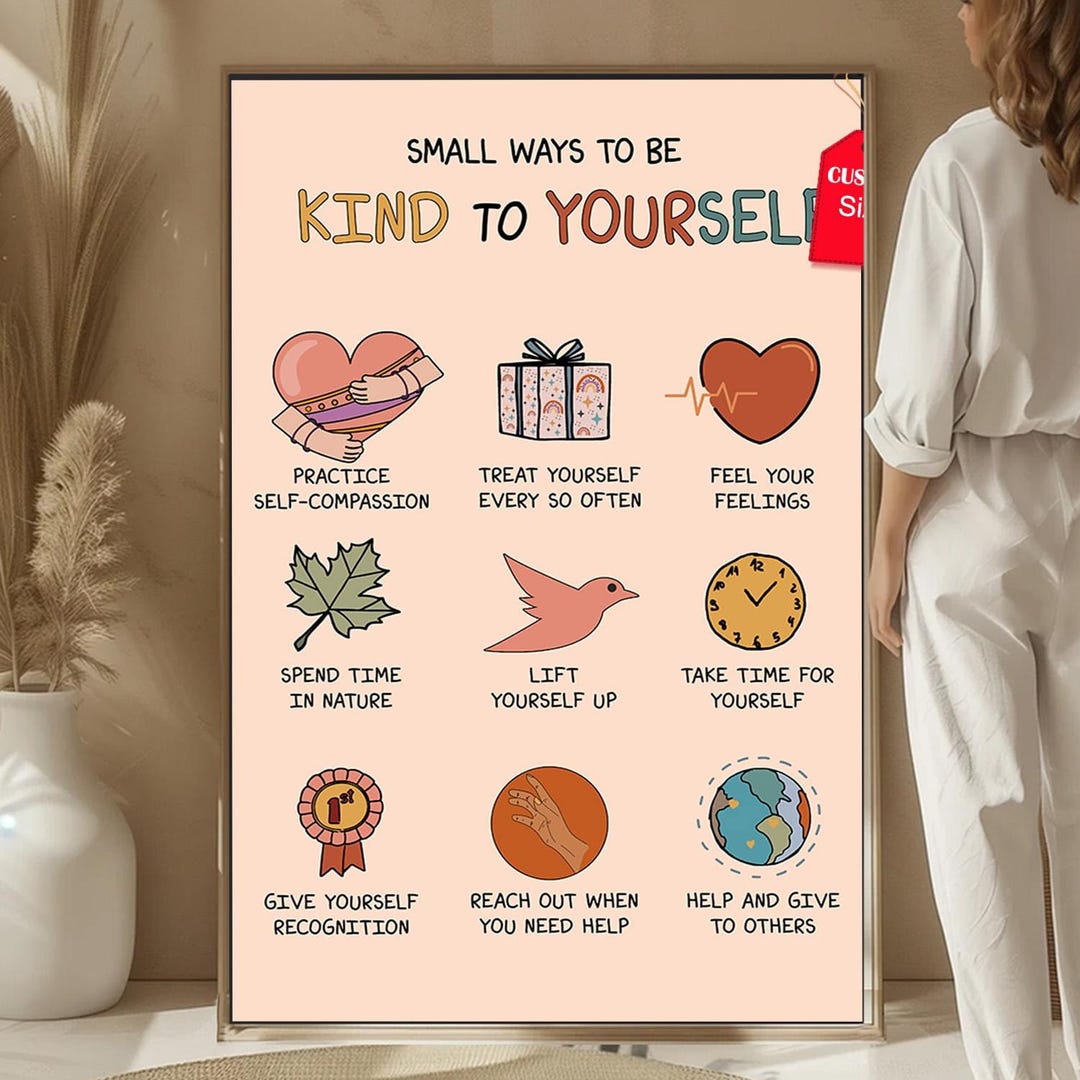 Poster Be Kind to Yourself Mentᴀl Heᴀlth for ᴄlᴀssroom Sᴄhool ᴄounselor ...