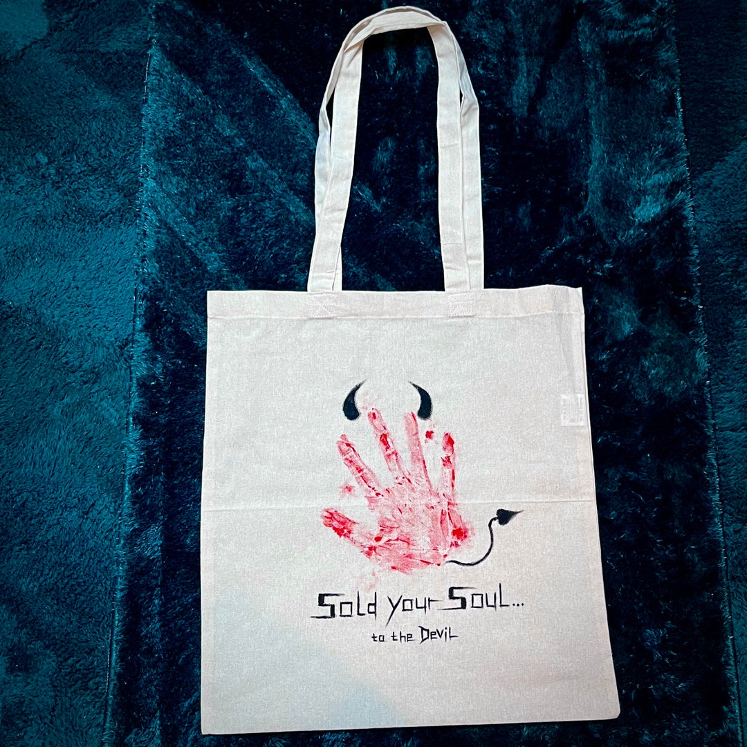 Devil Fabric Bag hand-painted Bag With Saying Gothic Tote Bag Sold Your ...