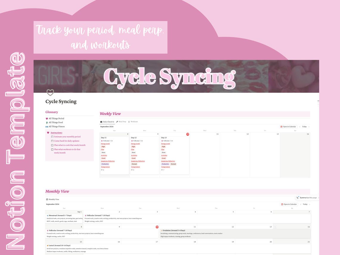Cycle Tracker | Notion Template - Etsy