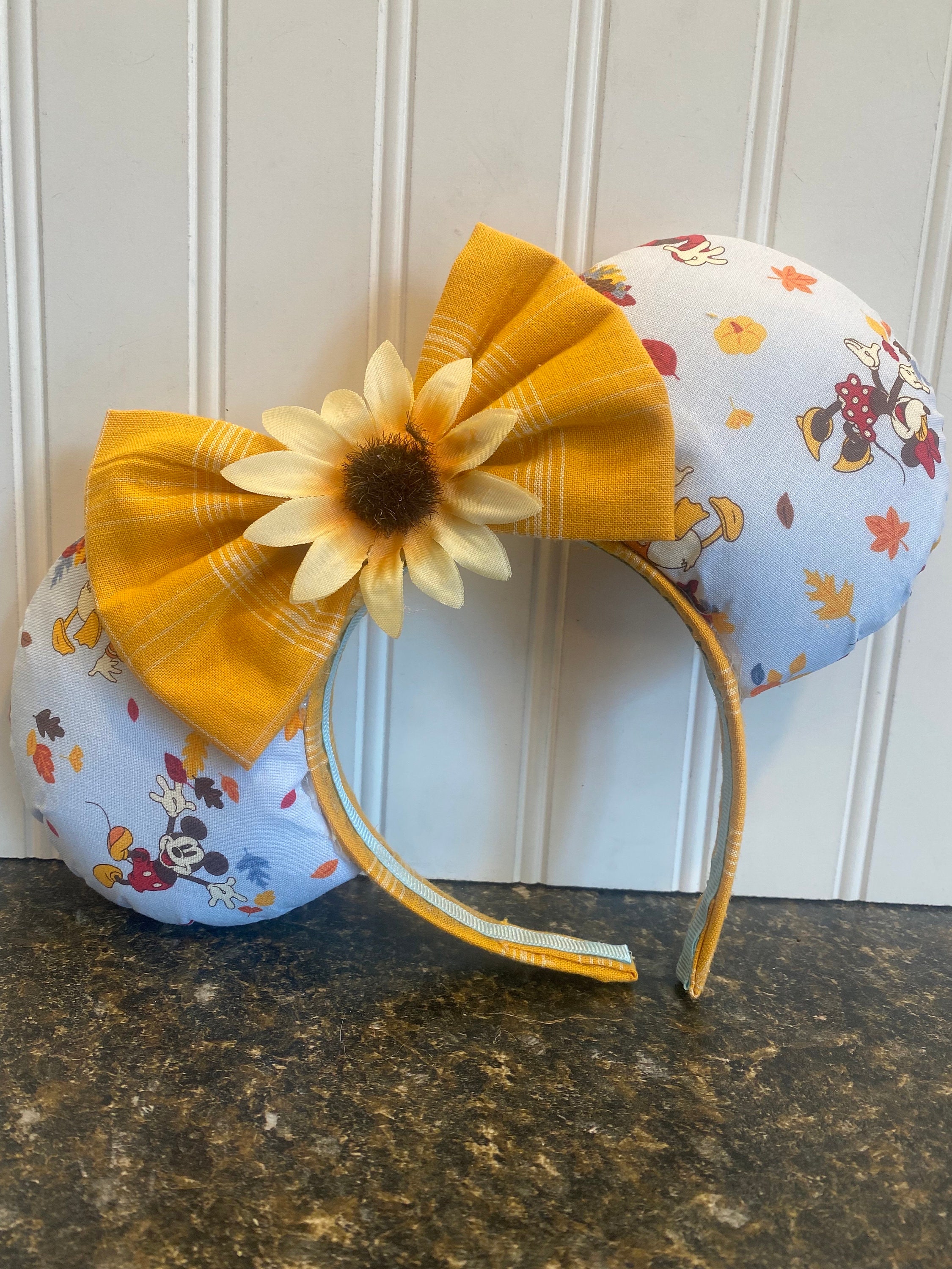 Fall Mickey Mouse Ears: Sunflower Plaid Bow, Disney Inspired Headband ...