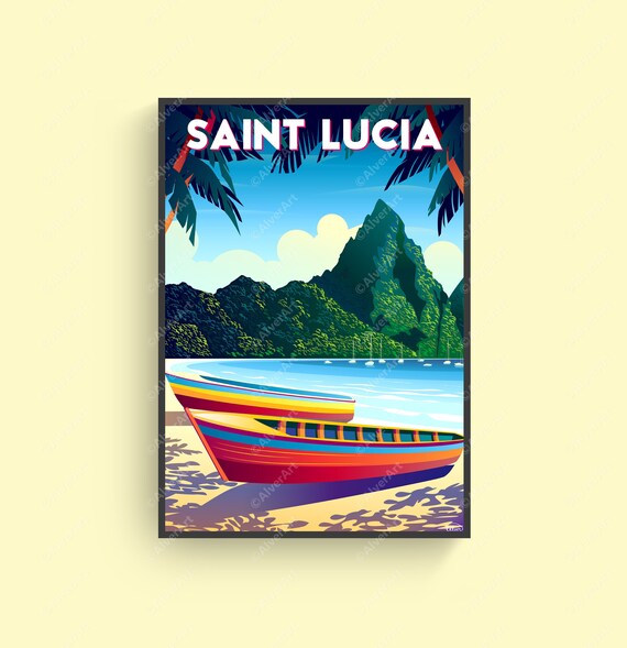 Caribbean Poster Saint Lucia Poster Tropical Print - Etsy