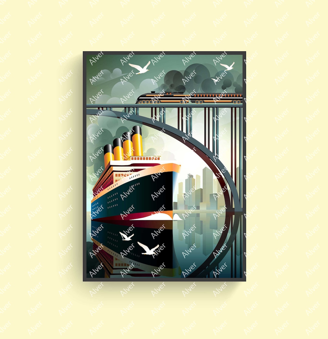 Art Deco Poster, Titanic Poster, Ship Print, Art Deco Wall Art, Digital ...
